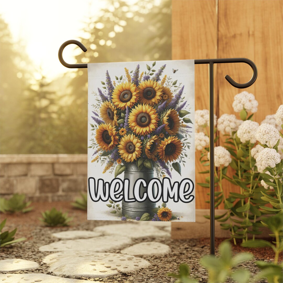 Sunflower Welcome Banner, Welcome Garden Flag, Sunflower Outdoor Decor ...