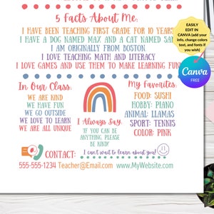 Meet the Teacher Editable Template, All About Teacher, Back to School ...