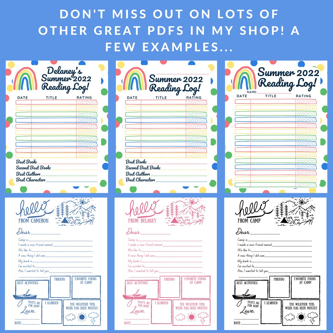 Fill in the Blank Camp Letter, Printable Letter Camp Letter, Rainbow ...