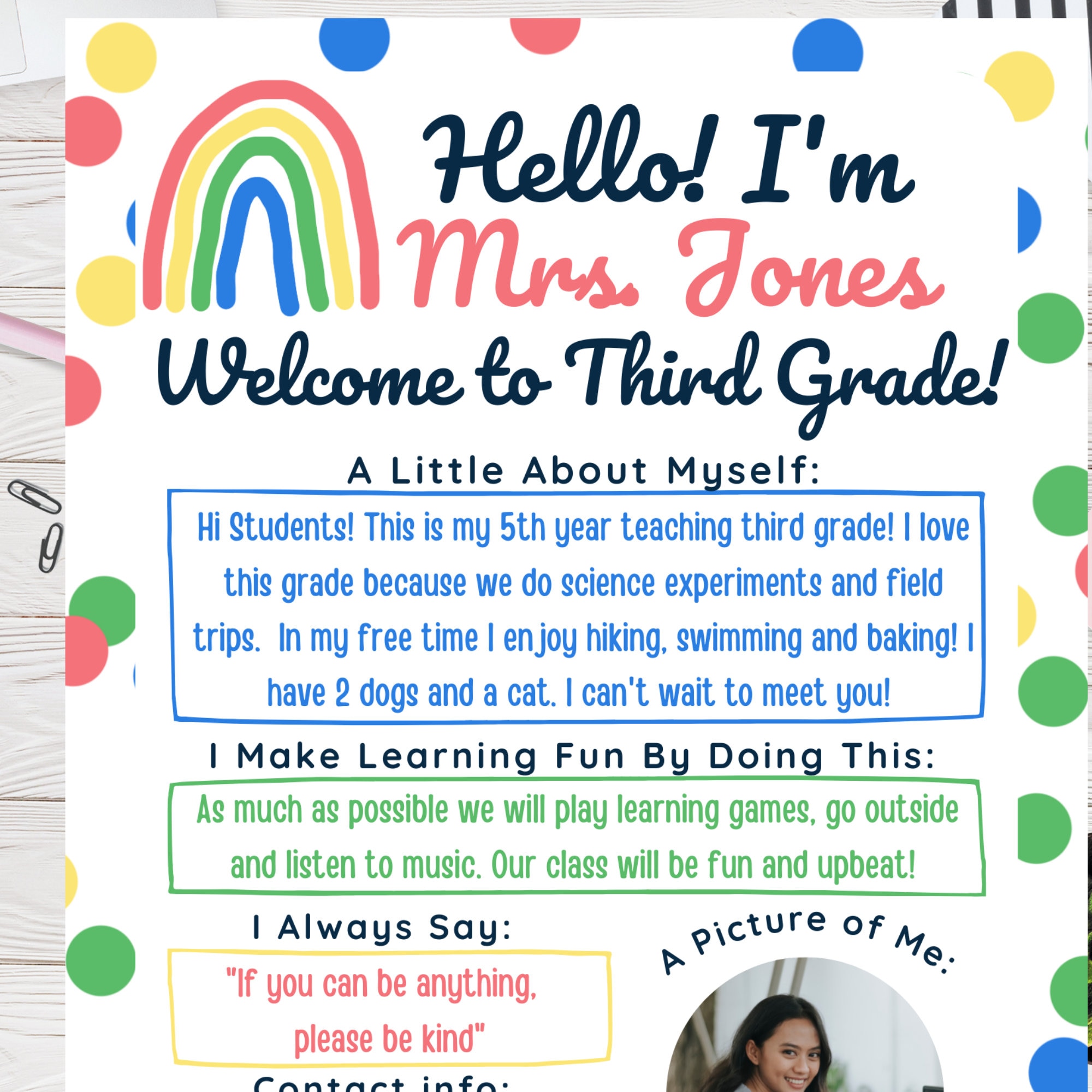 Editable Meet the Teacher Template: Rainbow Welcome Letter (digital ...