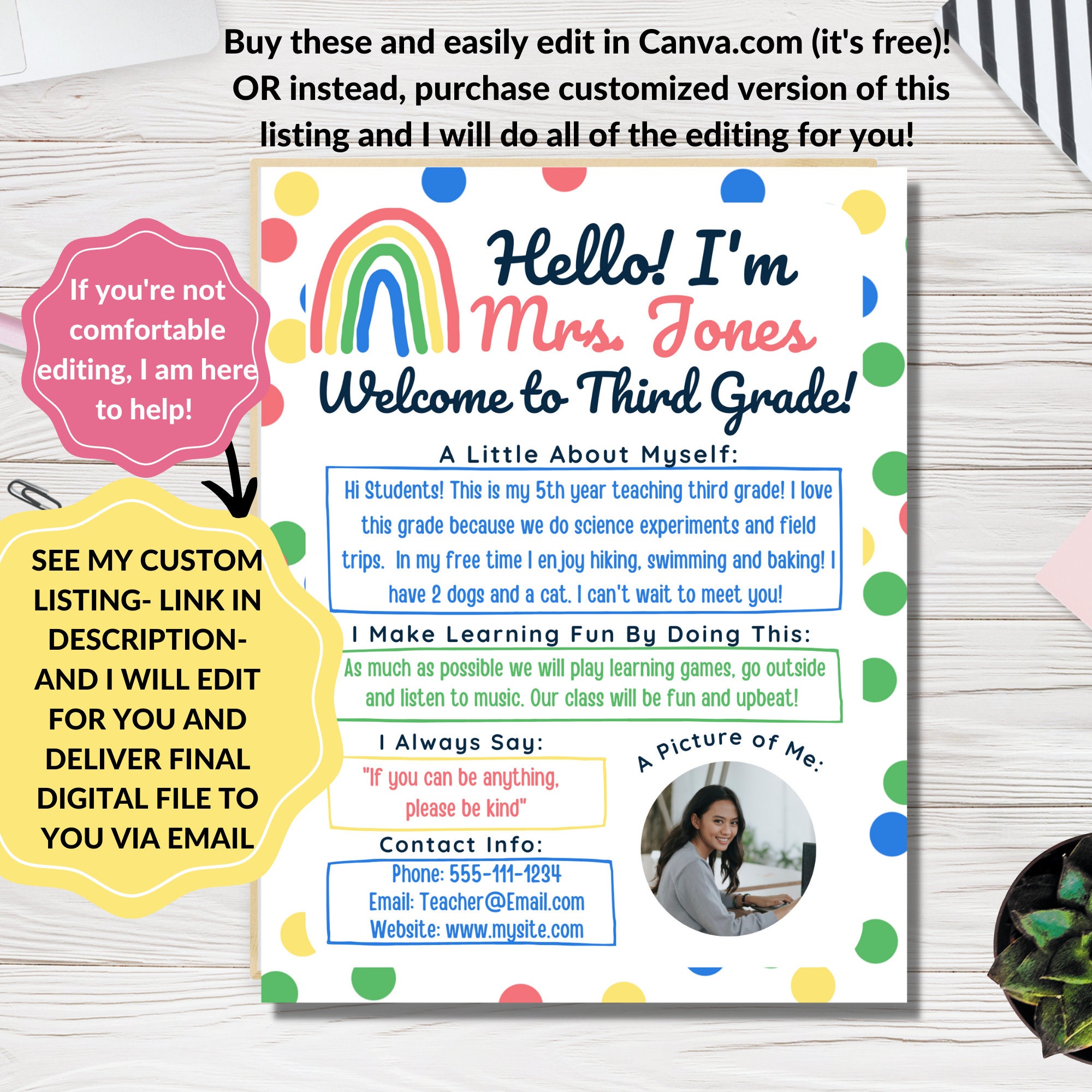 Editable Meet the Teacher Template: Rainbow Welcome Letter (digital ...