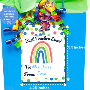 PRINTABLE Rainbow Teacher Gift Tags, DIY Teacher Appreciation Present ...