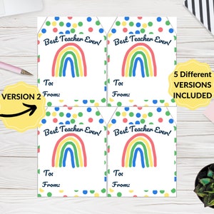 PRINTABLE Rainbow Teacher Gift Tags, DIY Teacher Appreciation Present ...