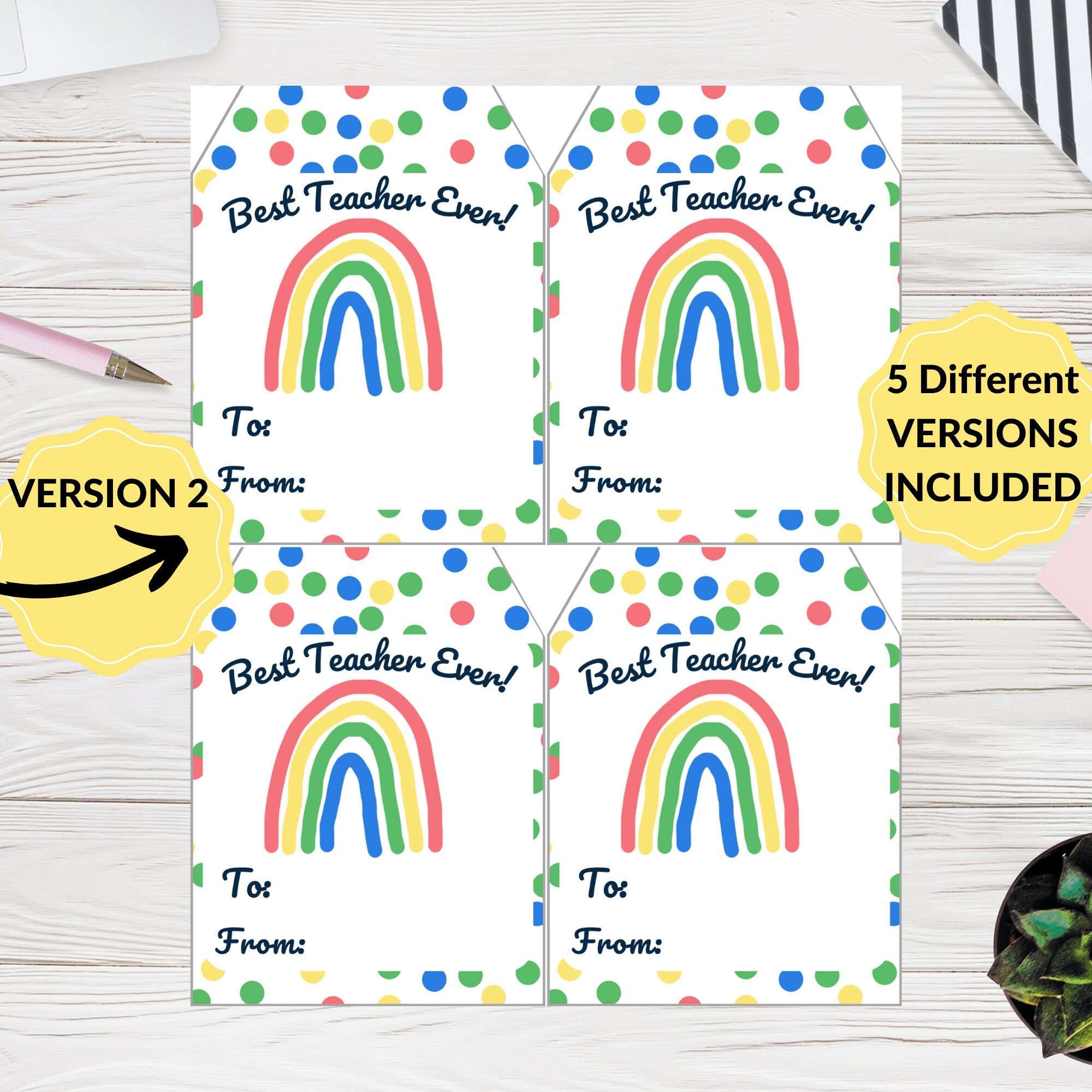 PRINTABLE Rainbow Teacher Gift Tags, DIY Teacher Appreciation Present ...