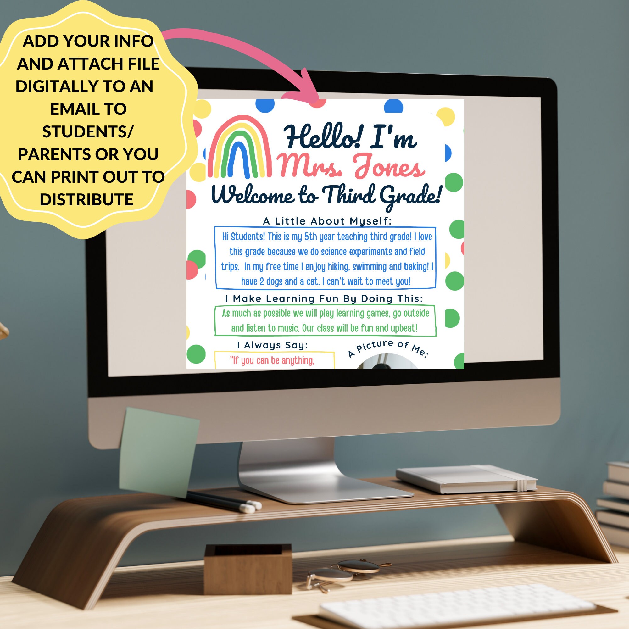 Editable Meet the Teacher Template: Rainbow Welcome Letter (digital ...