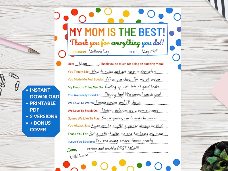 Mother's Day Fill-in Printable: All About Mom Gift (PDF Download) - Etsy