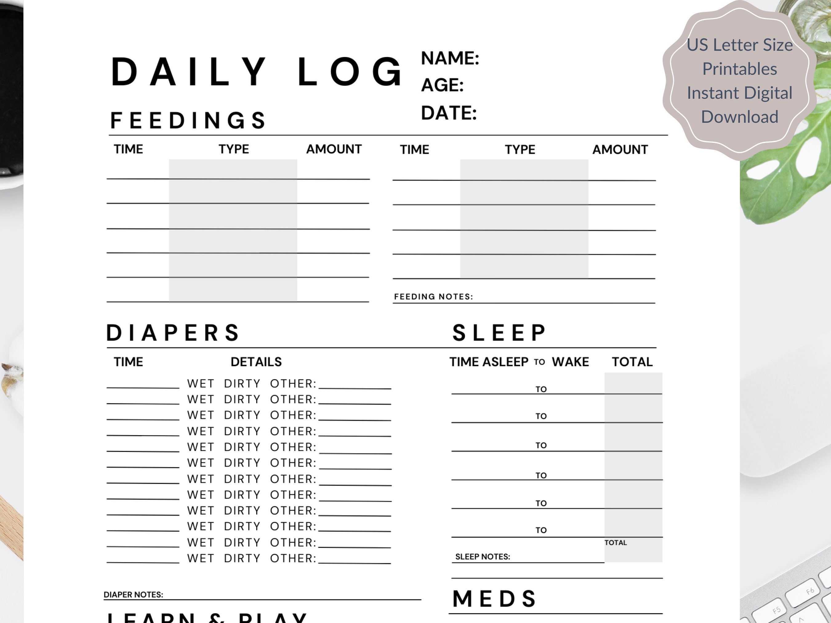 Daily Baby Report, Infant Food Tracker, Newborn Diaper Log, Nanny Notes ...