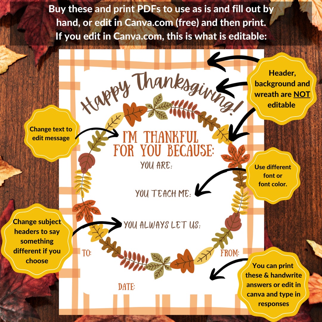 Teacher Thanksgiving Printable Note Thankful for Teacher - Etsy