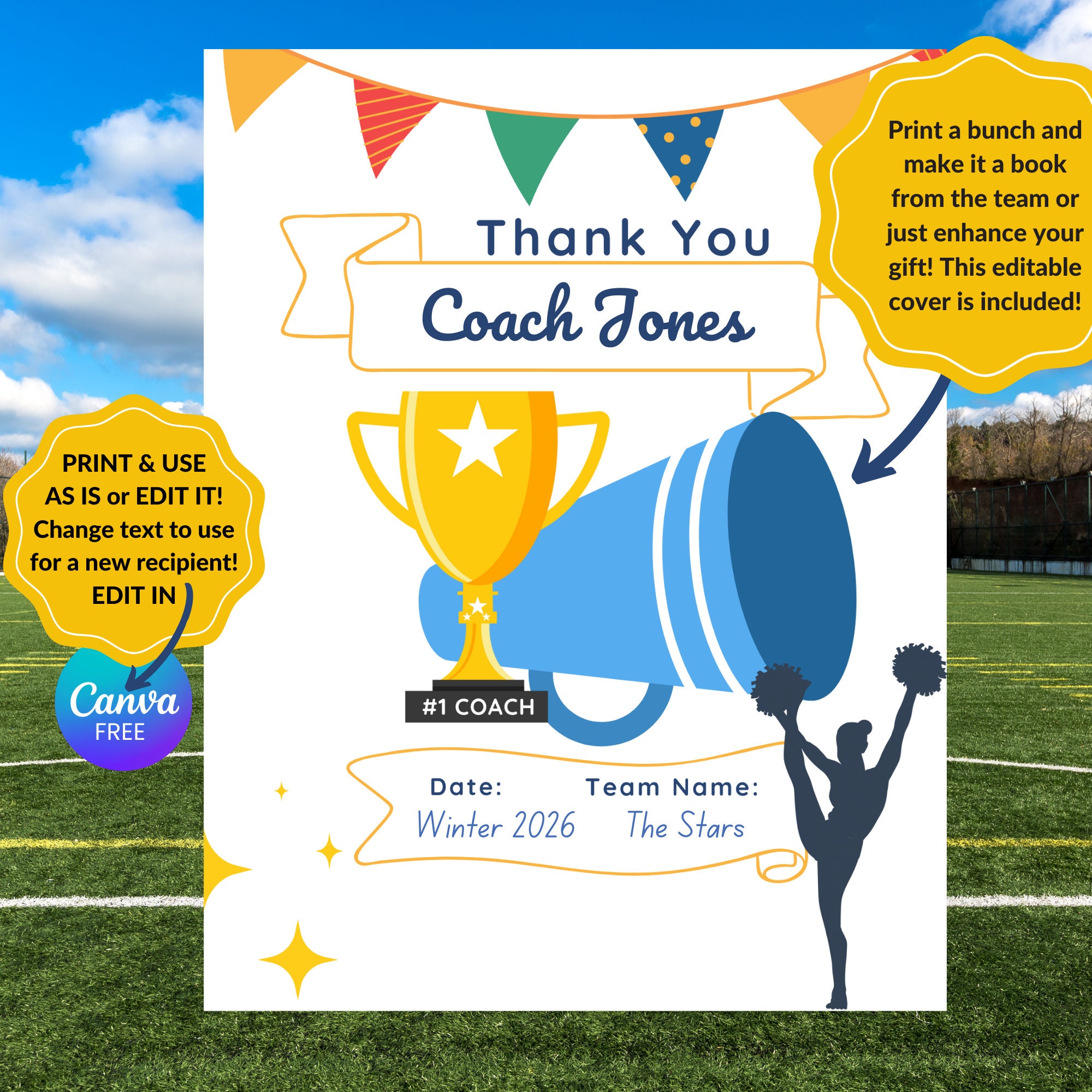 Cheer Coach Thank You Present, Cheerleading Team End of Season Gift ...