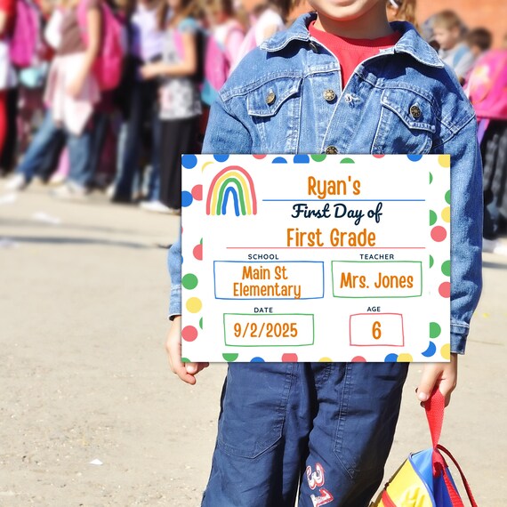Rainbow First Day of School Sign School Photo Sign Printable | Etsy
