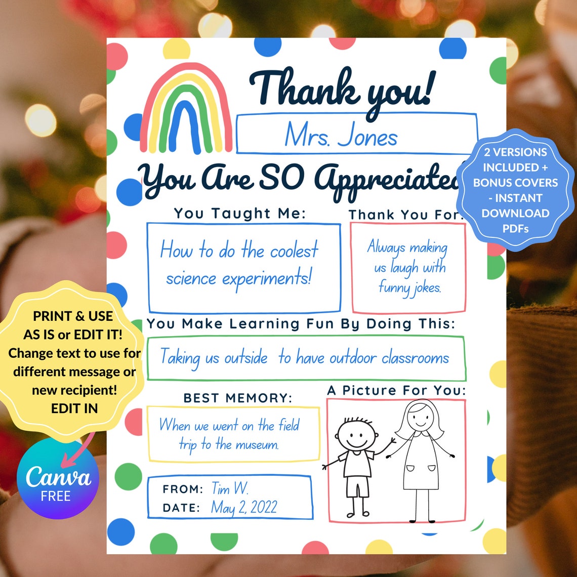 Teacher Holiday Gift Printable Teacher Appreciation Week All - Etsy