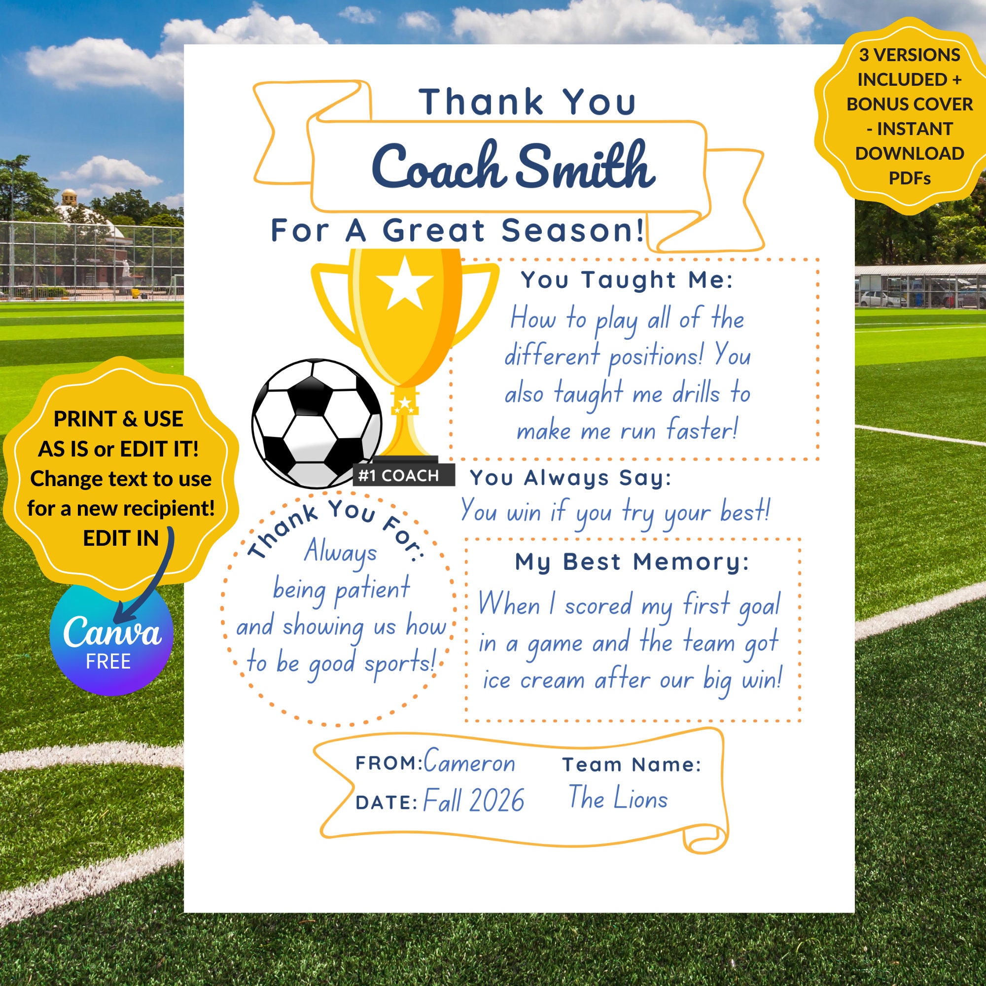 Soccer Coach Thank You Present, Soccer Coach Appreciation Gift, Coach ...