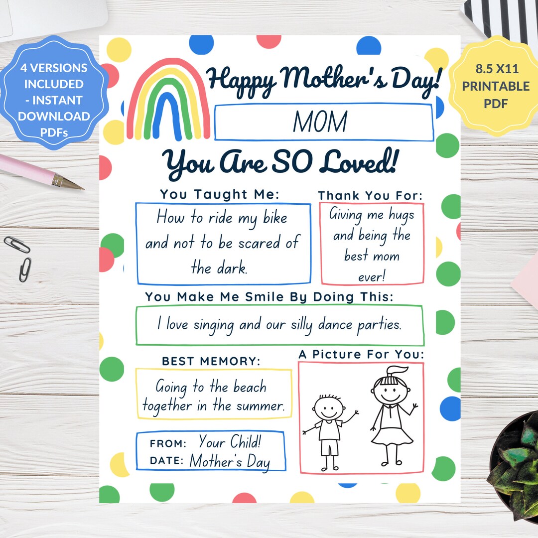 Mother's Day Fill-in Printable: Gift From Child (PDF Download) - Etsy