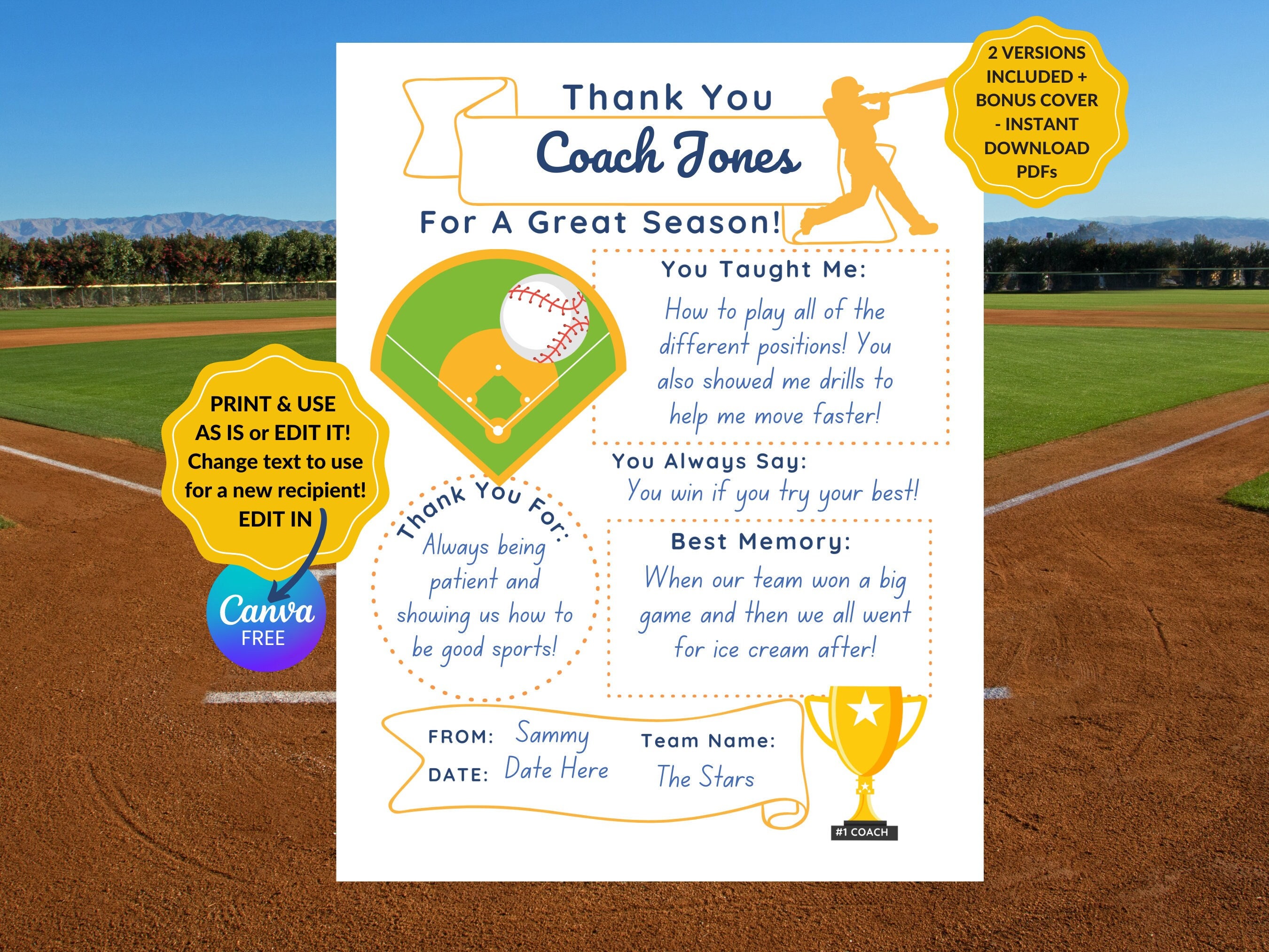 Baseball Coach Gift, Base Ball Instructor Thank You, End of Season ...