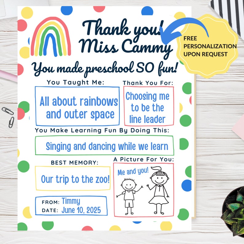 Preschool Teacher Appreciation Printable All About Pre School | Etsy