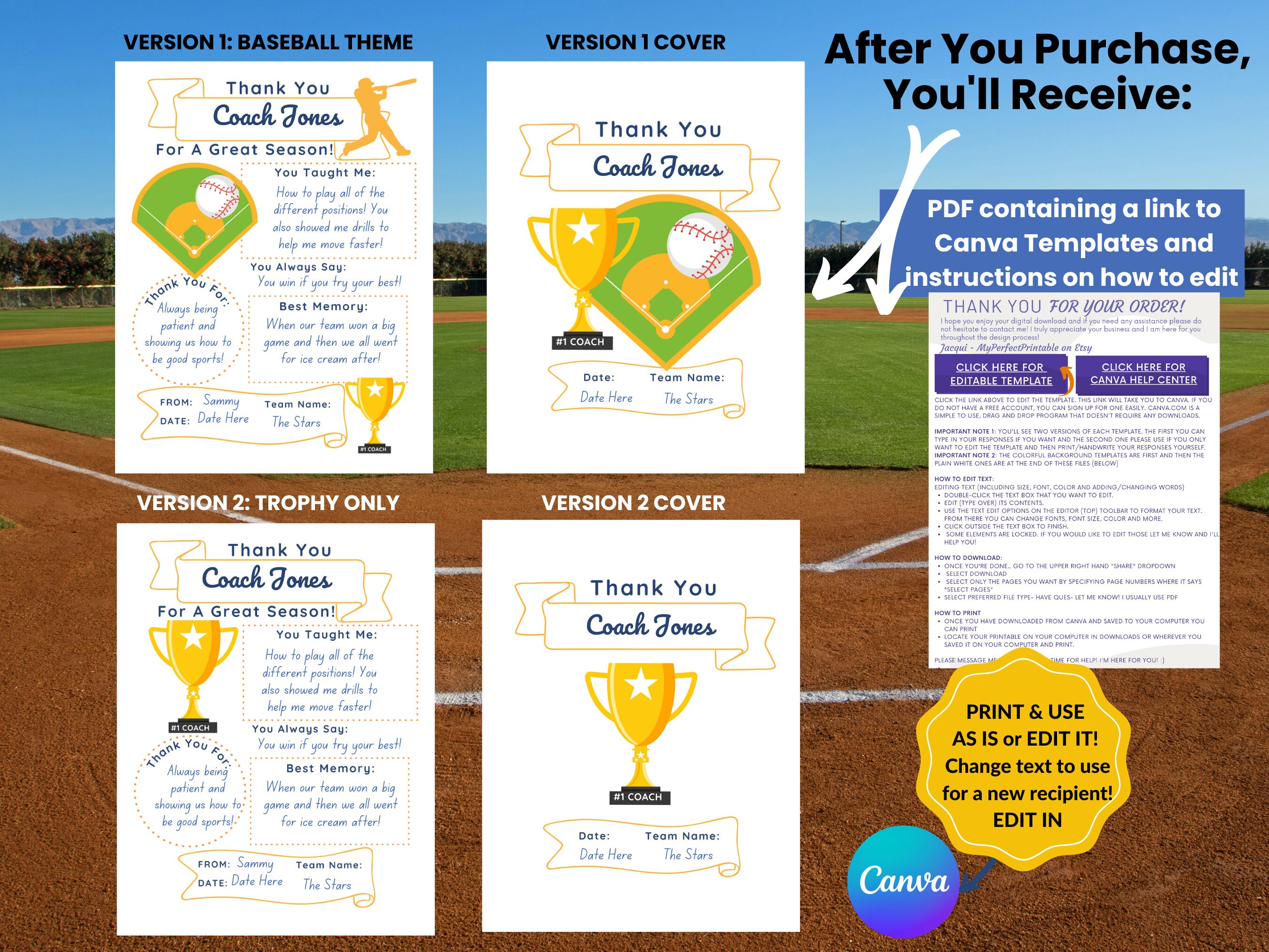 Baseball Coach Gift, Base Ball Instructor Thank You, End of Season ...