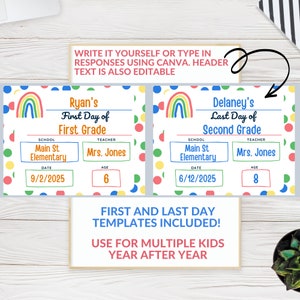 Rainbow First Day of School Sign, School Photo Sign Printable, End of ...