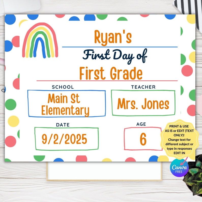 Rainbow First Day of School Sign School Photo Sign Printable - Etsy