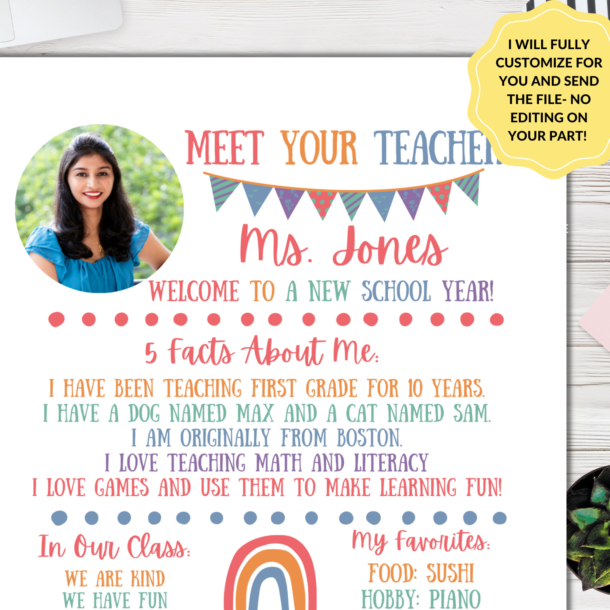 Meet the Teacher Note EDITED FOR YOU, Customized All About Teacher Back ...