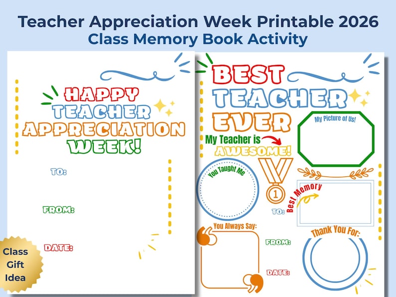 Teacher Appreciation Printable 2026, Teacher Memory Book, Class Gift ...