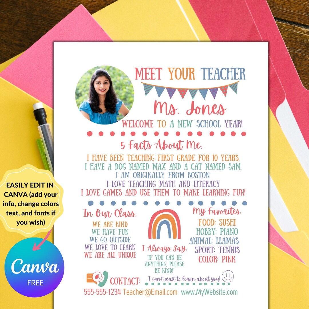 Meet the Teacher Editable Template, All About Teacher, Back to School ...