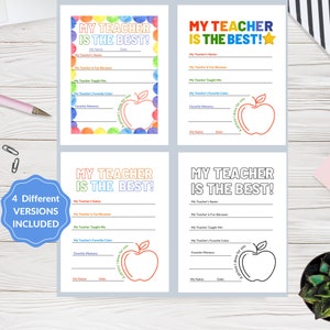 Rainbow Watercolor Teacher Appreciation Printable, Teacher Thank You ...