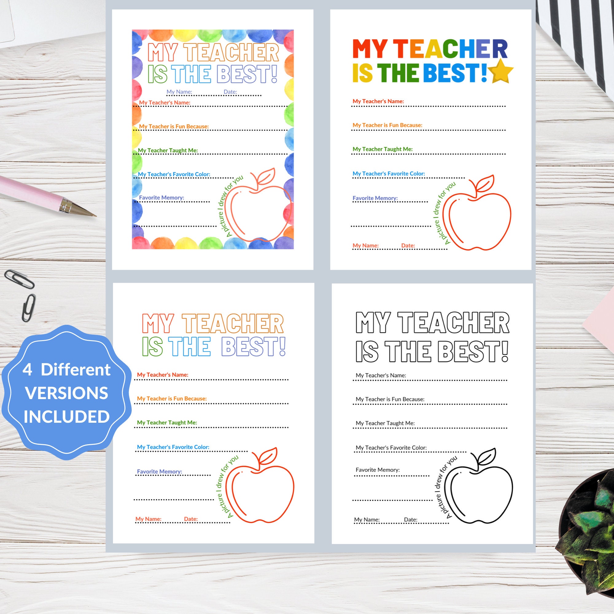 Rainbow Teacher Appreciation Fill-in Letter: Student Gift (digital ...
