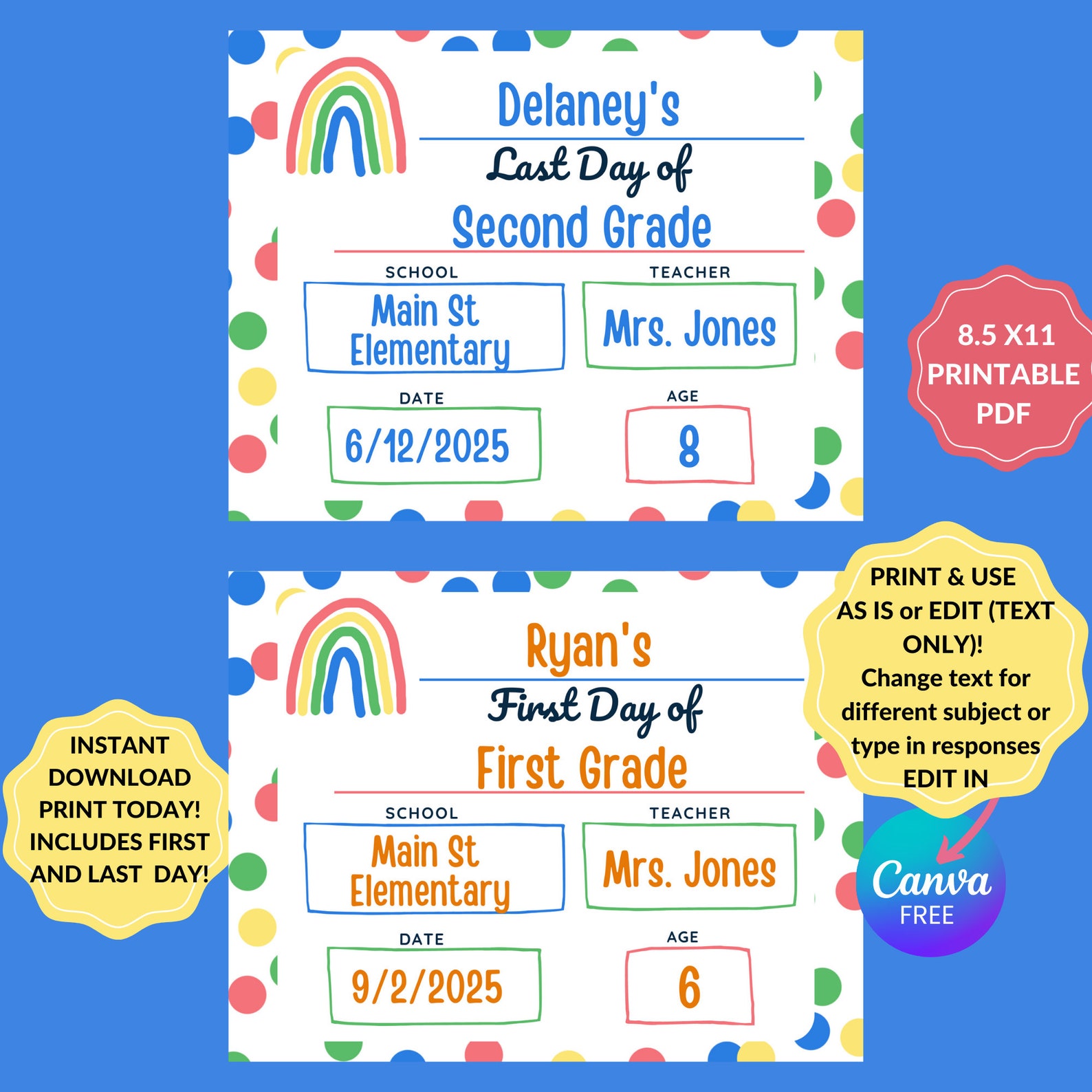 Rainbow First Day of School Sign School Photo Sign Printable - Etsy