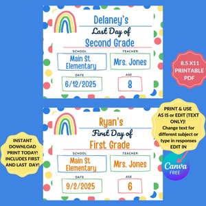 Rainbow First Day of School Sign, School Photo Sign Printable, End of ...