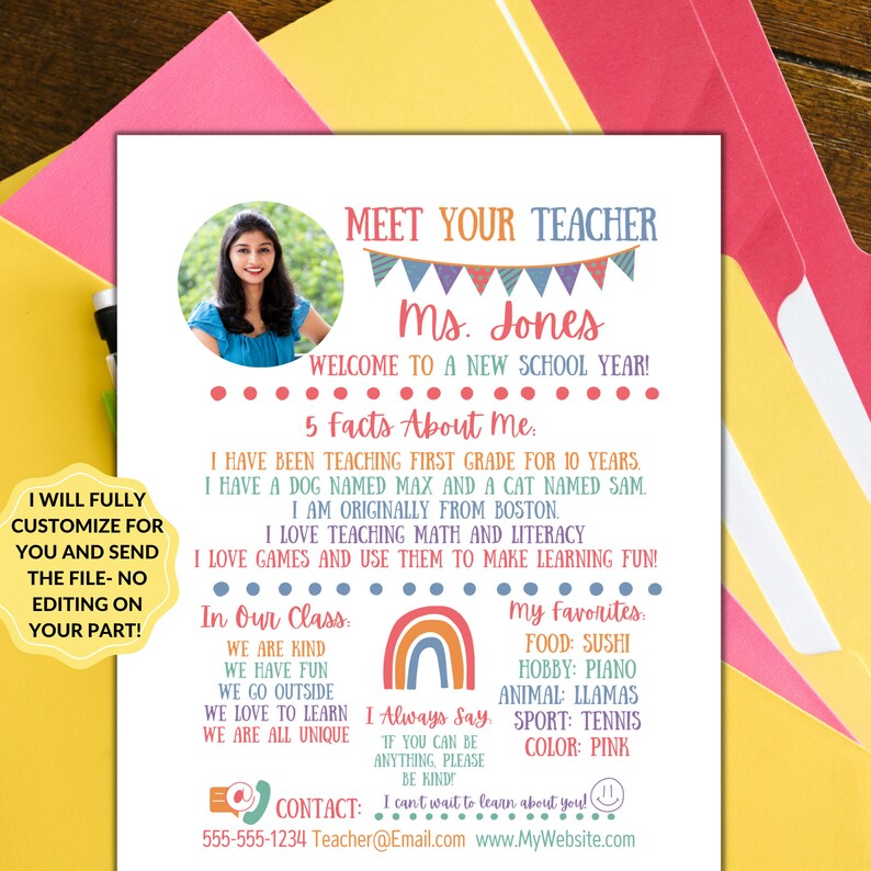Meet the Teacher Note EDITED FOR YOU, Customized All About Teacher Back ...