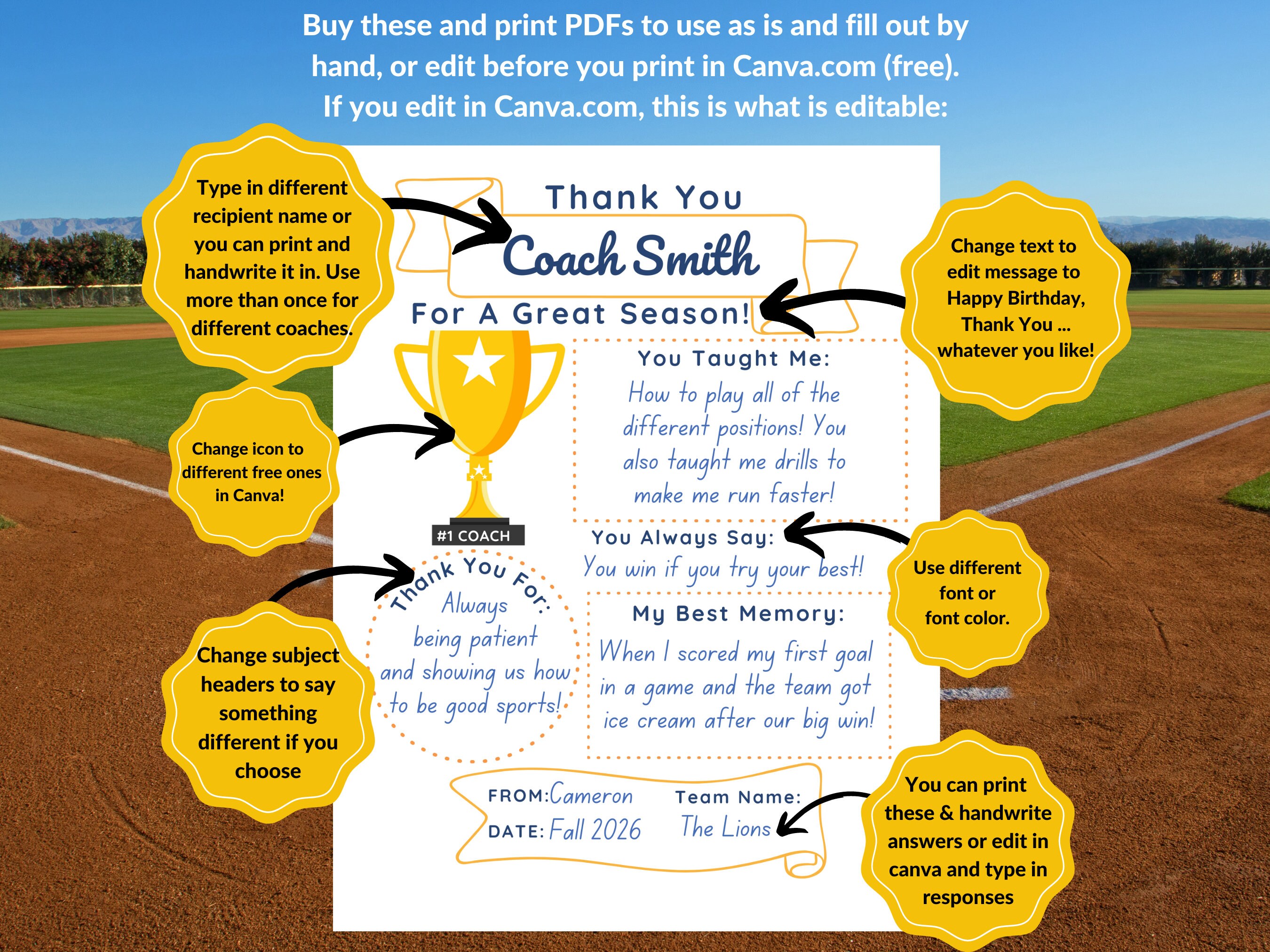 Baseball Coach Gift, Base Ball Instructor Thank You, End of Season ...