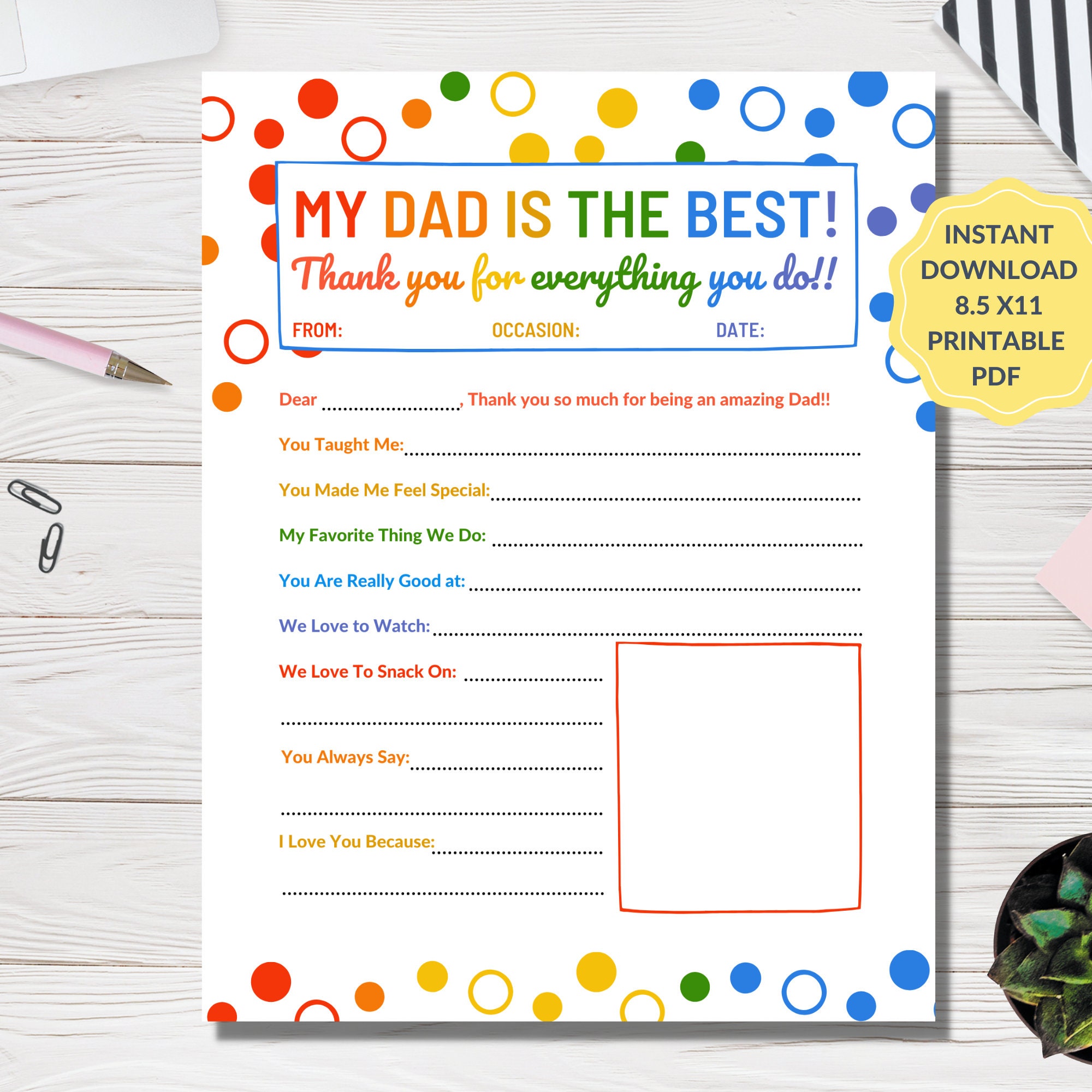 All About Dad Printable, I Love Dad Instant Download PDF, Dad Fill in ...