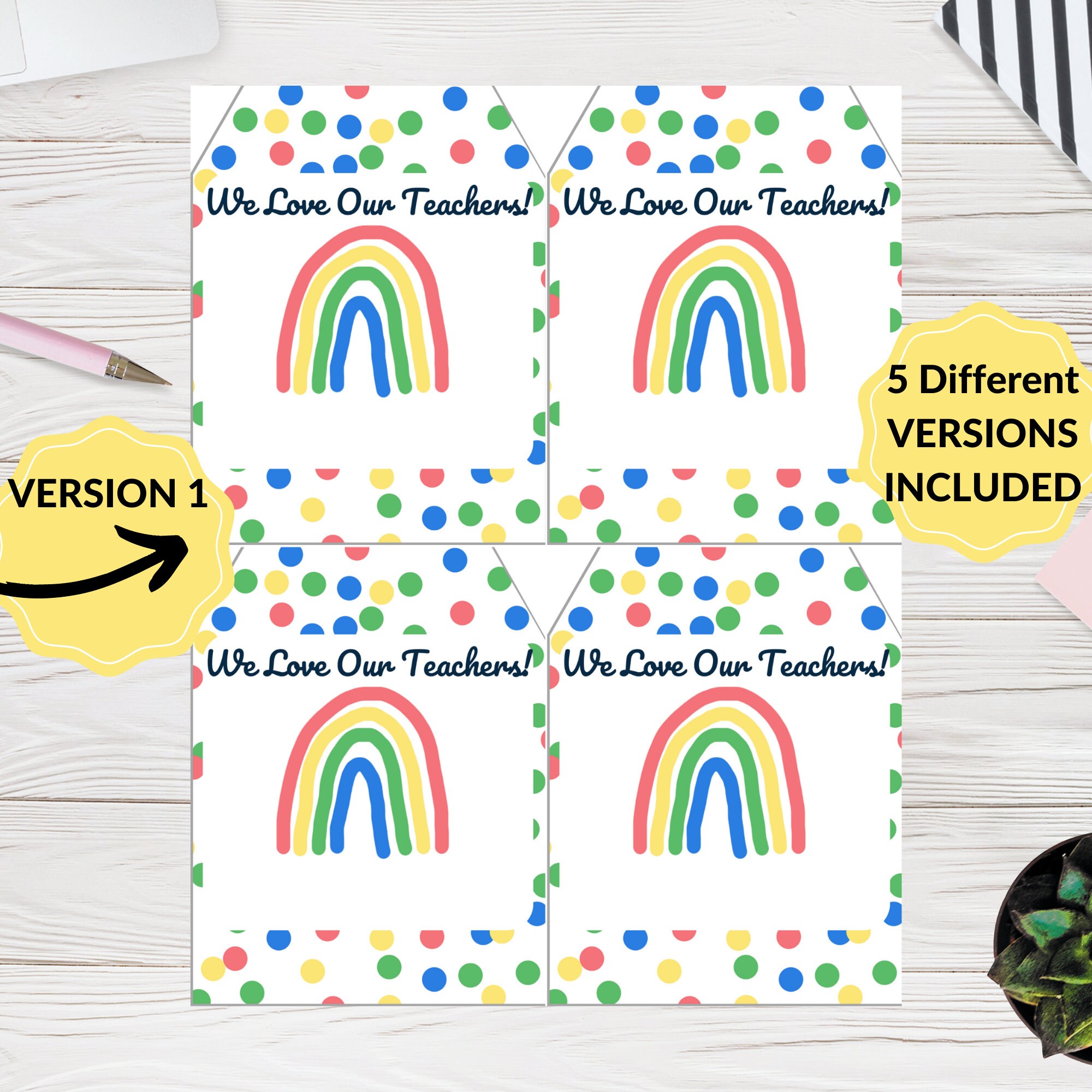 PRINTABLE Rainbow Teacher Gift Tags, DIY Teacher Appreciation Present ...