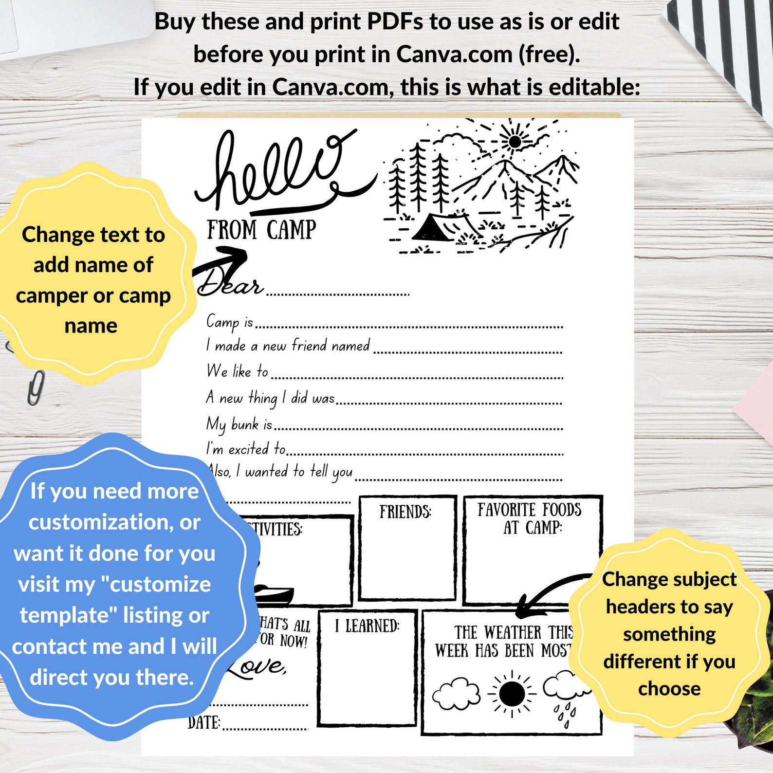 Fill in the Blank Camp Letter Printable Letter Camp Letter - Etsy