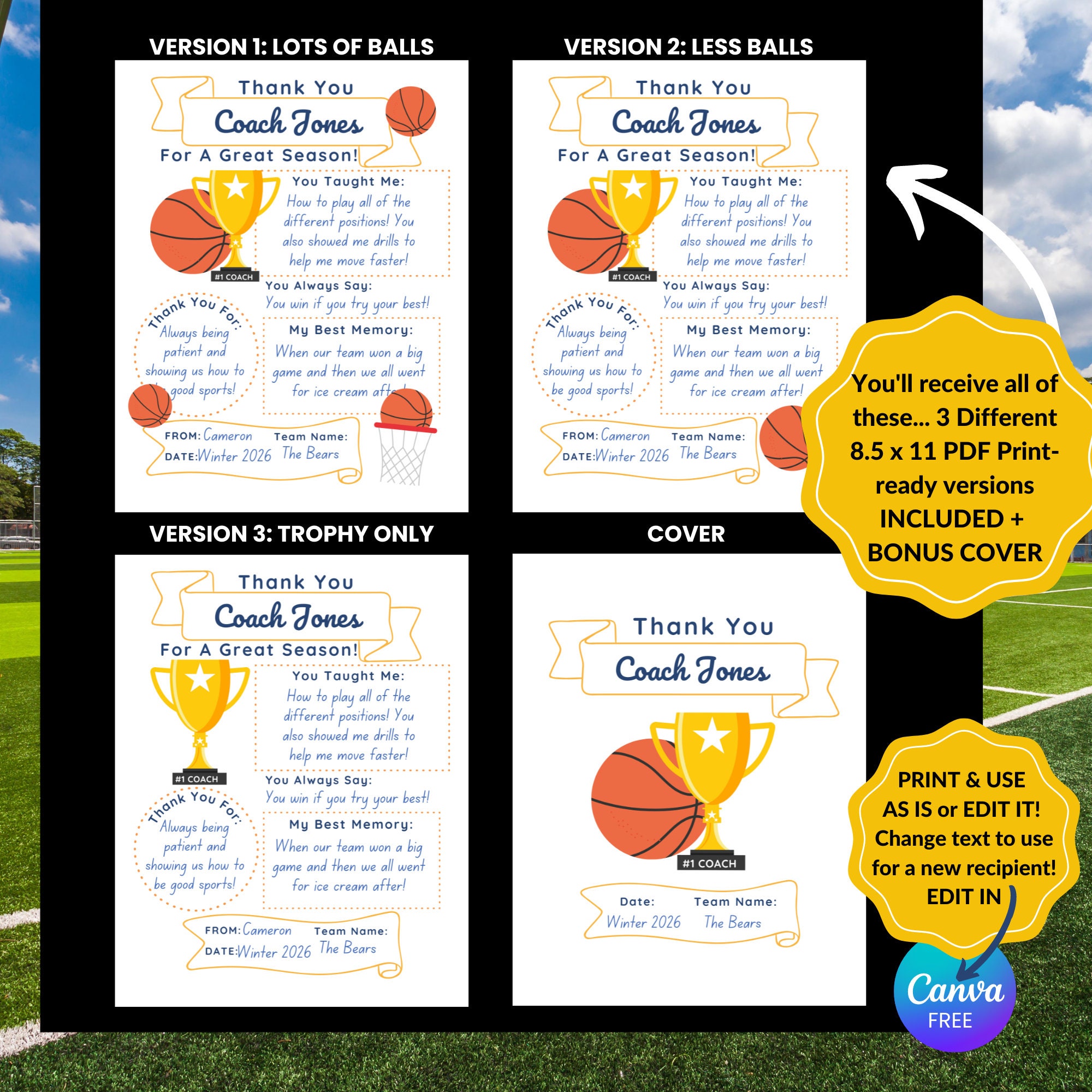 Basketball Coach Thank You Gift: Fill-in-the-blank Printable (EDITABLE ...