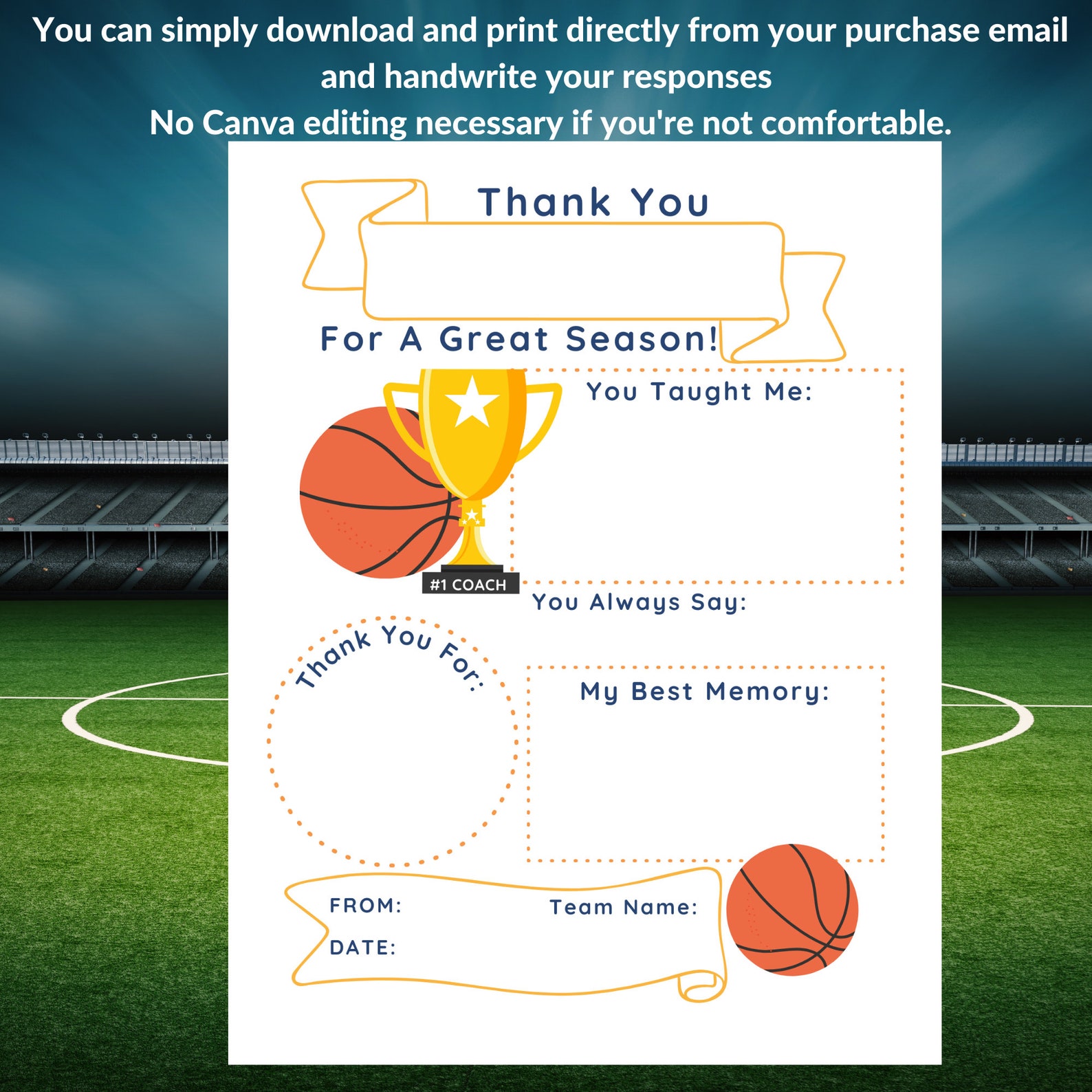 Basketball Coach Thank You Gift: Fill-in-the-blank Printable (EDITABLE ...