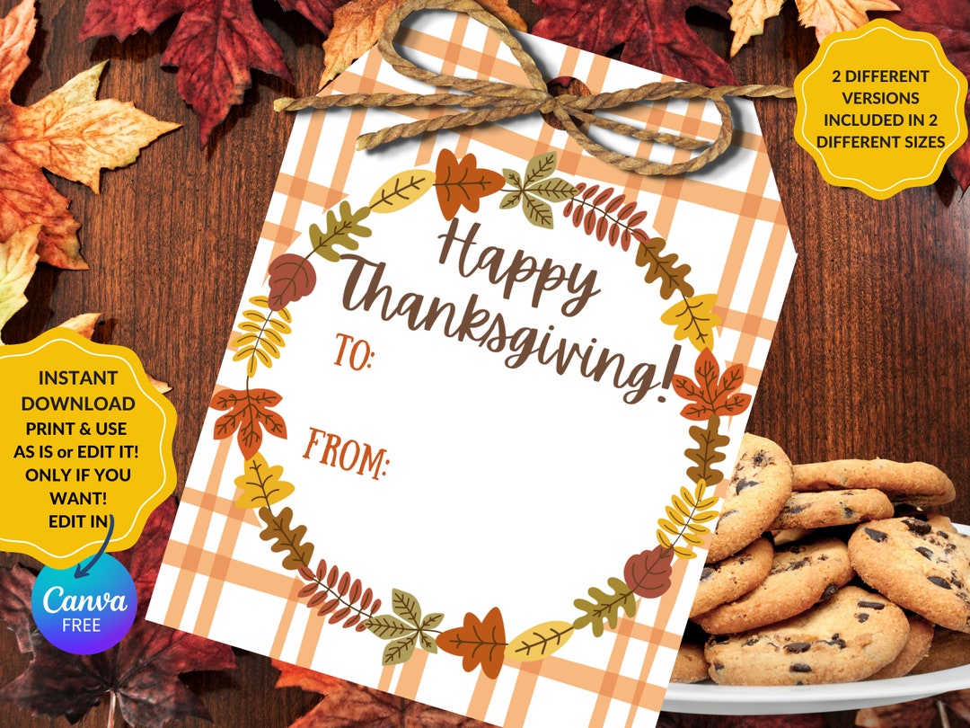 Happy Thanksgiving Printable Tags, Thanksgiving Gift Tags, Thankful ...
