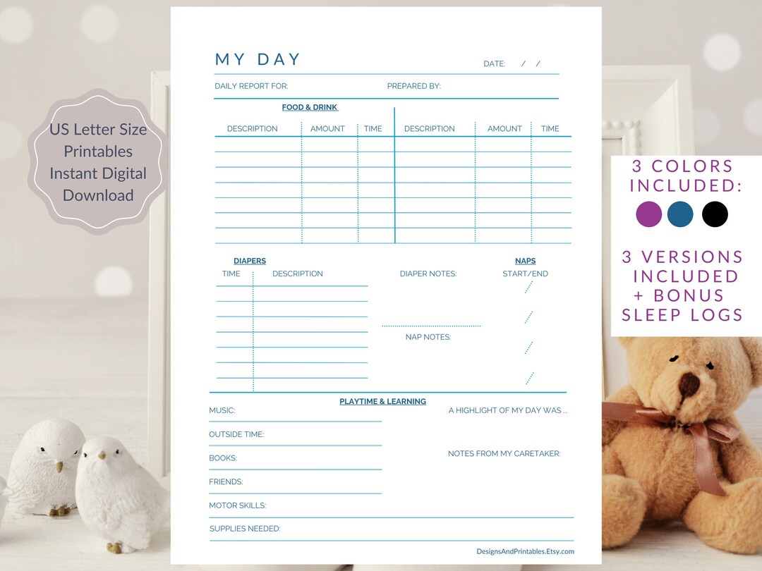 Nanny Report for Infant and Older Kids, Diaper and Feeding Tracker ...