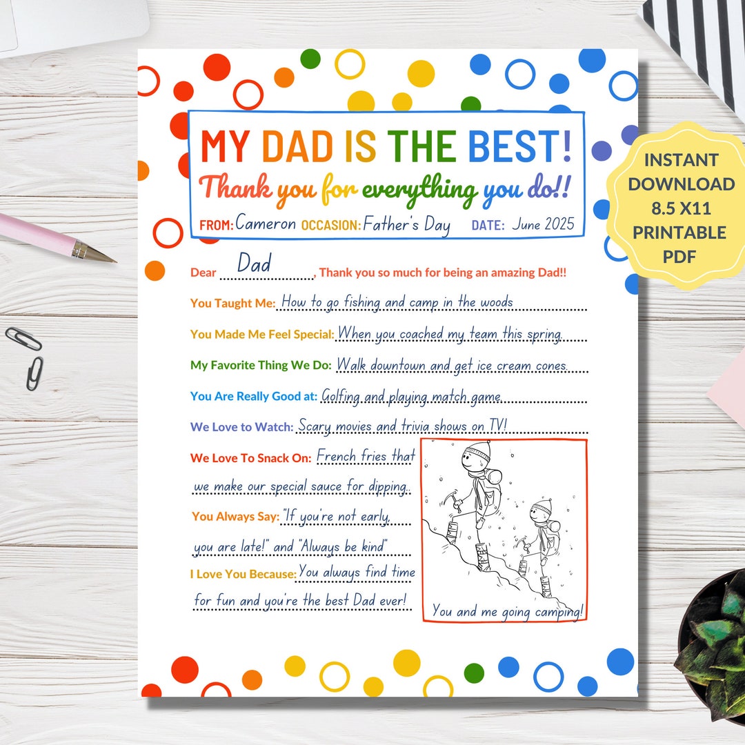 All About Dad Printable, I Love Dad Instant Download PDF, Dad Fill in ...