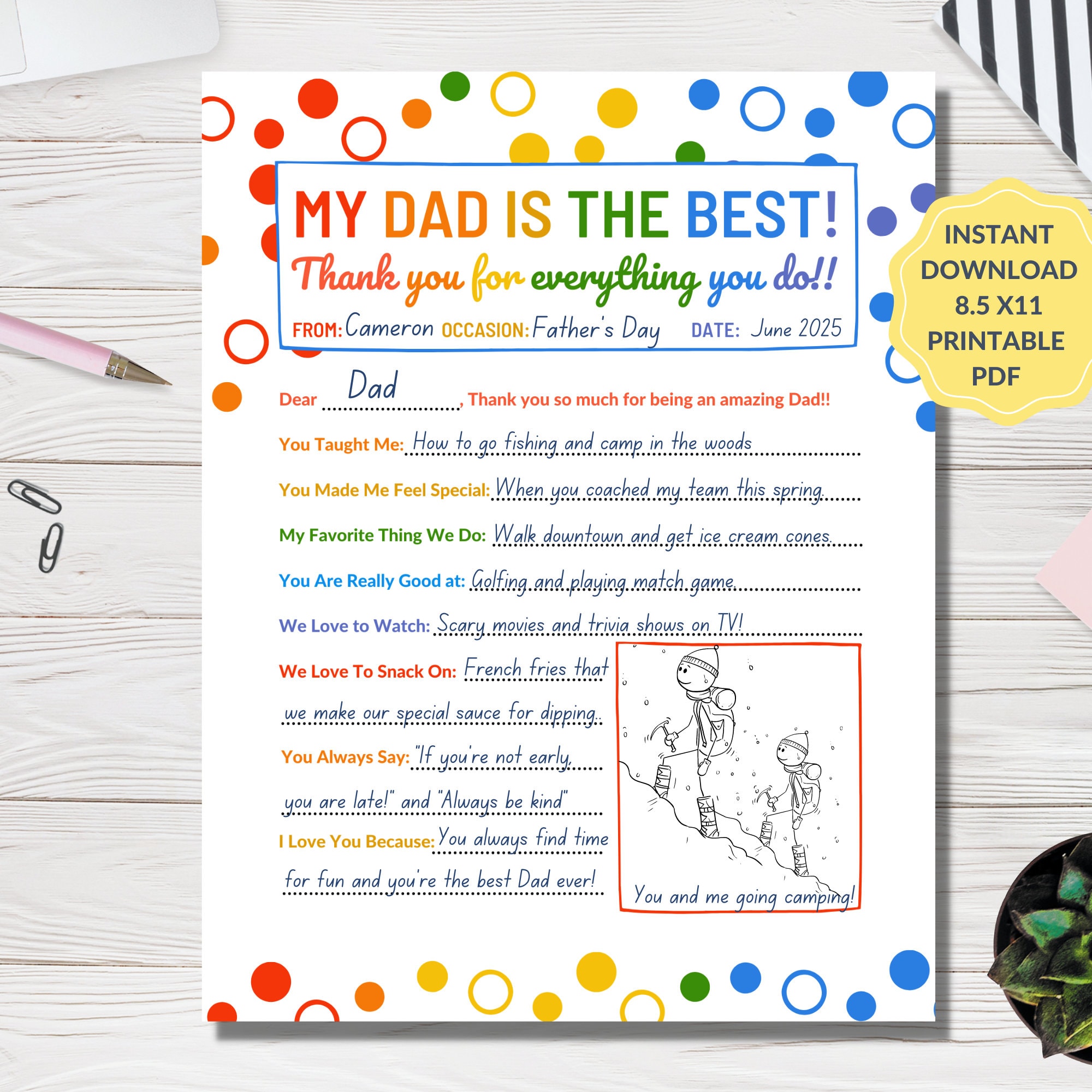 All About Dad Printable, I Love Dad Instant Download PDF, Dad Fill in ...