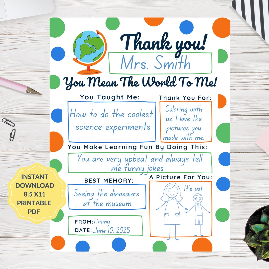 Teacher Appreciation Fill-in Printable: Meaningful Gift (PDF Download ...