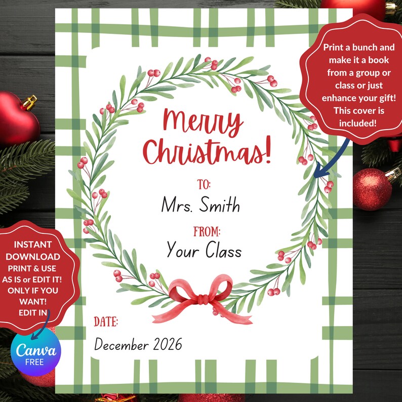 Teacher Christmas Appreciation Printable, Christmas Note From Student ...