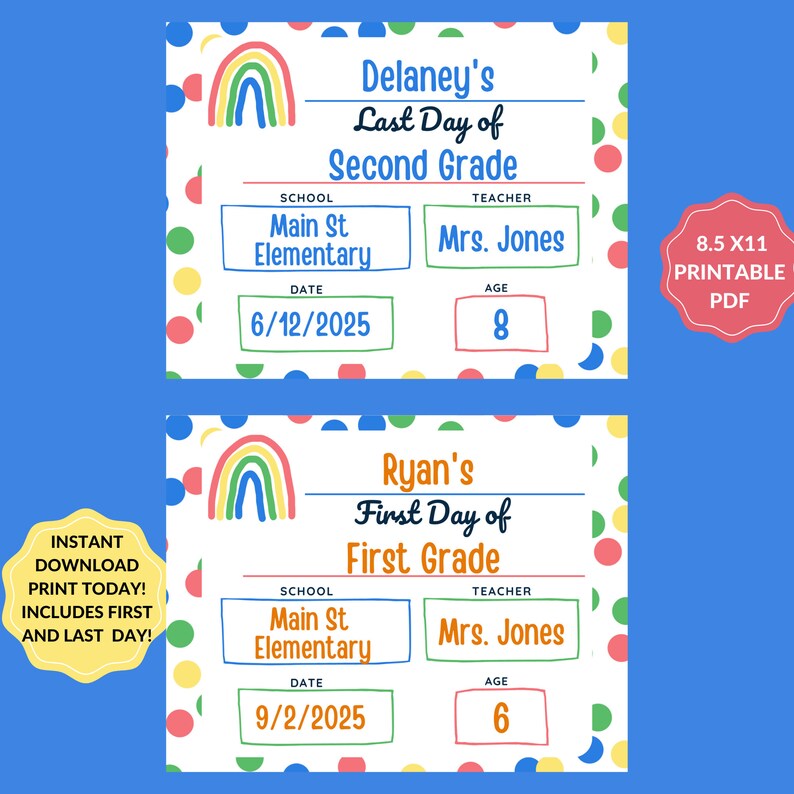 Rainbow First Day of School Sign School Photo Sign Printable | Etsy