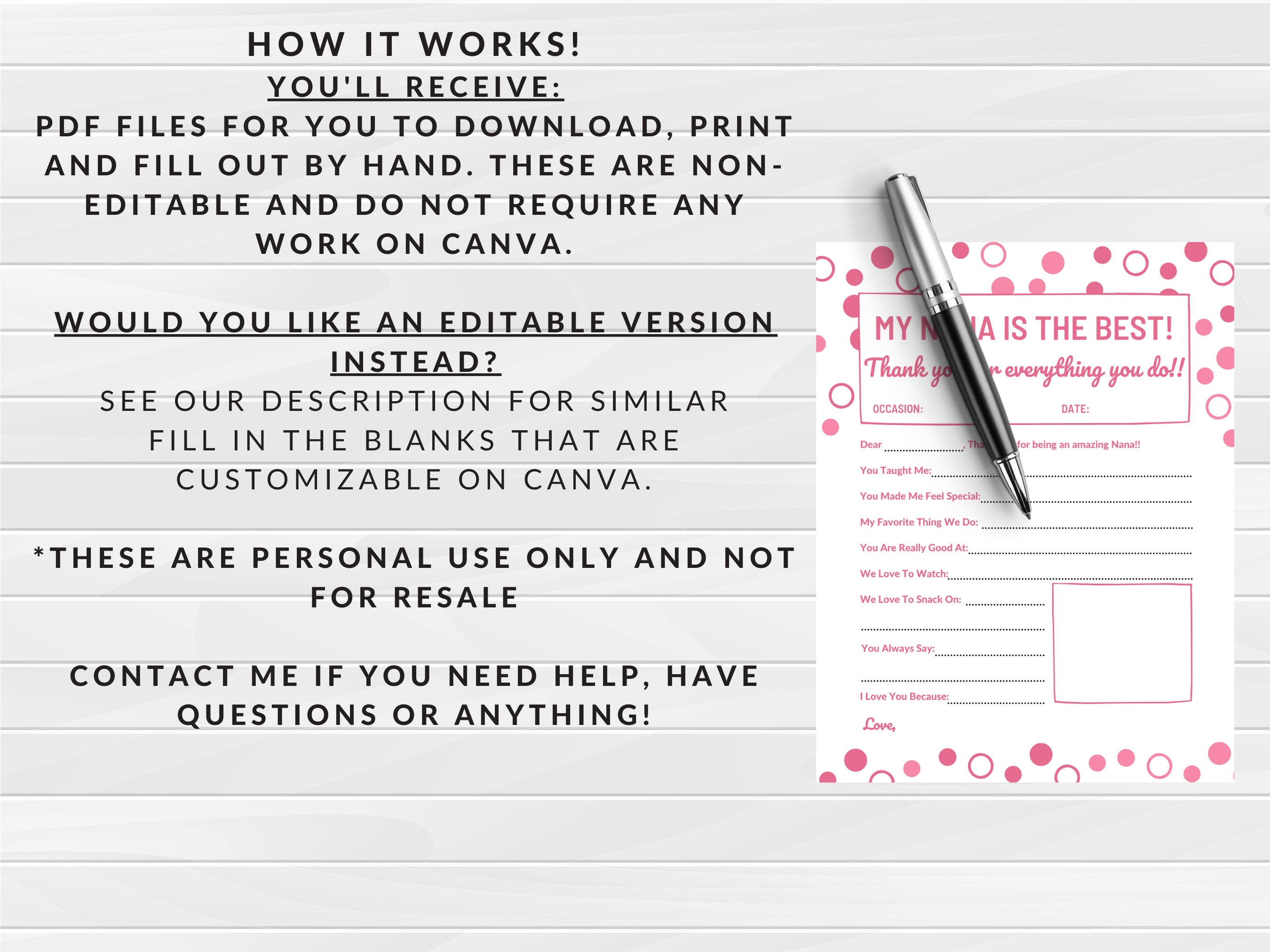 Nana Mother's Day Printable, All About Grandmother Fill in Blank, Nana ...