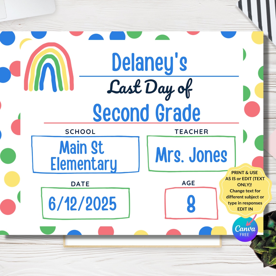Rainbow First Day of School Sign School Photo Sign Printable - Etsy