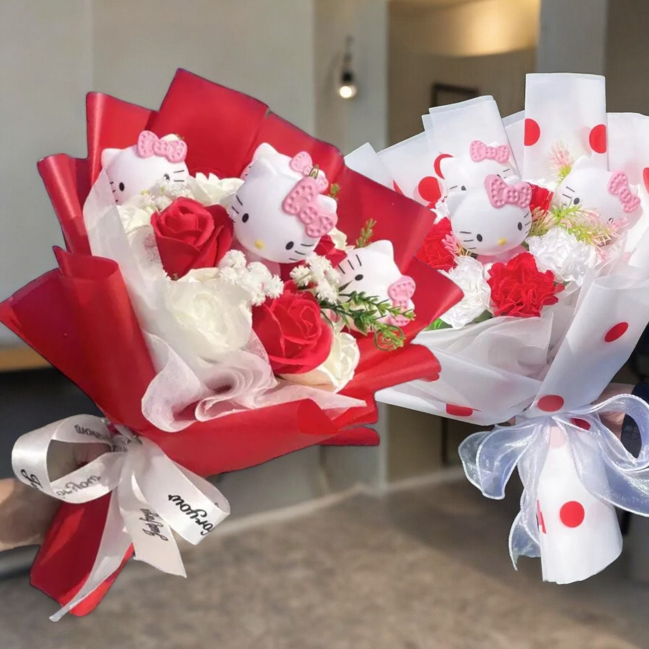 Hello Kitty Bouquets, Red Pink Purple Sanrio Kitties Bouquet, Flowers Arrangement Flowers ...