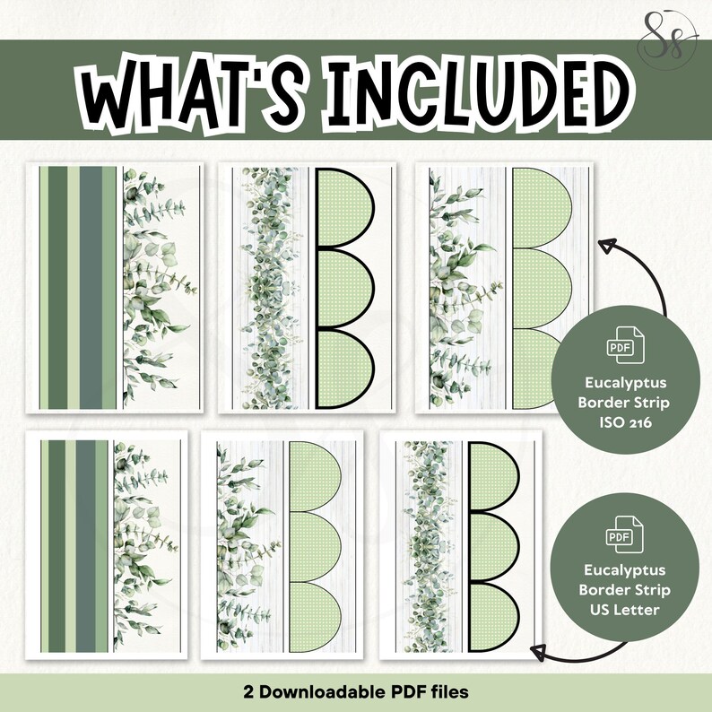 Eucalyptus Bulletin Board Borders Digital Download Printable Borders ...