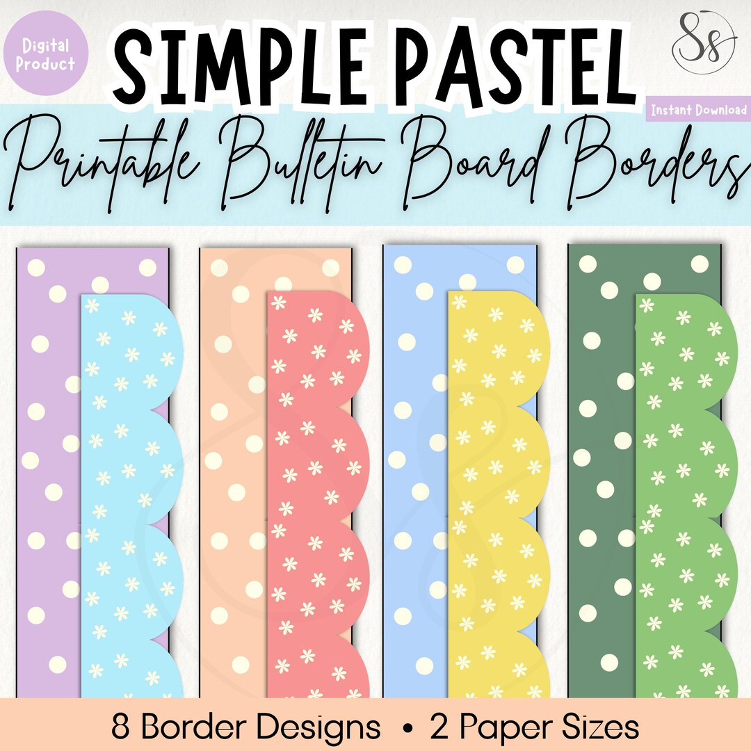 Simple Pastel Printable Bulletin Board Borders, Digital Download Print ...