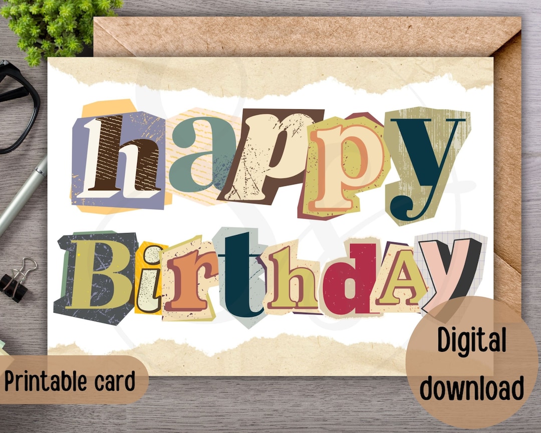 Cut Out Letters Birthday Card, Digital Downloadable 7 X 5 Card ...