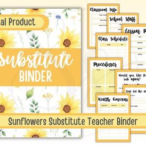 Yellow Sunflowers Substitute Teacher Binder, Printable Downloads ...
